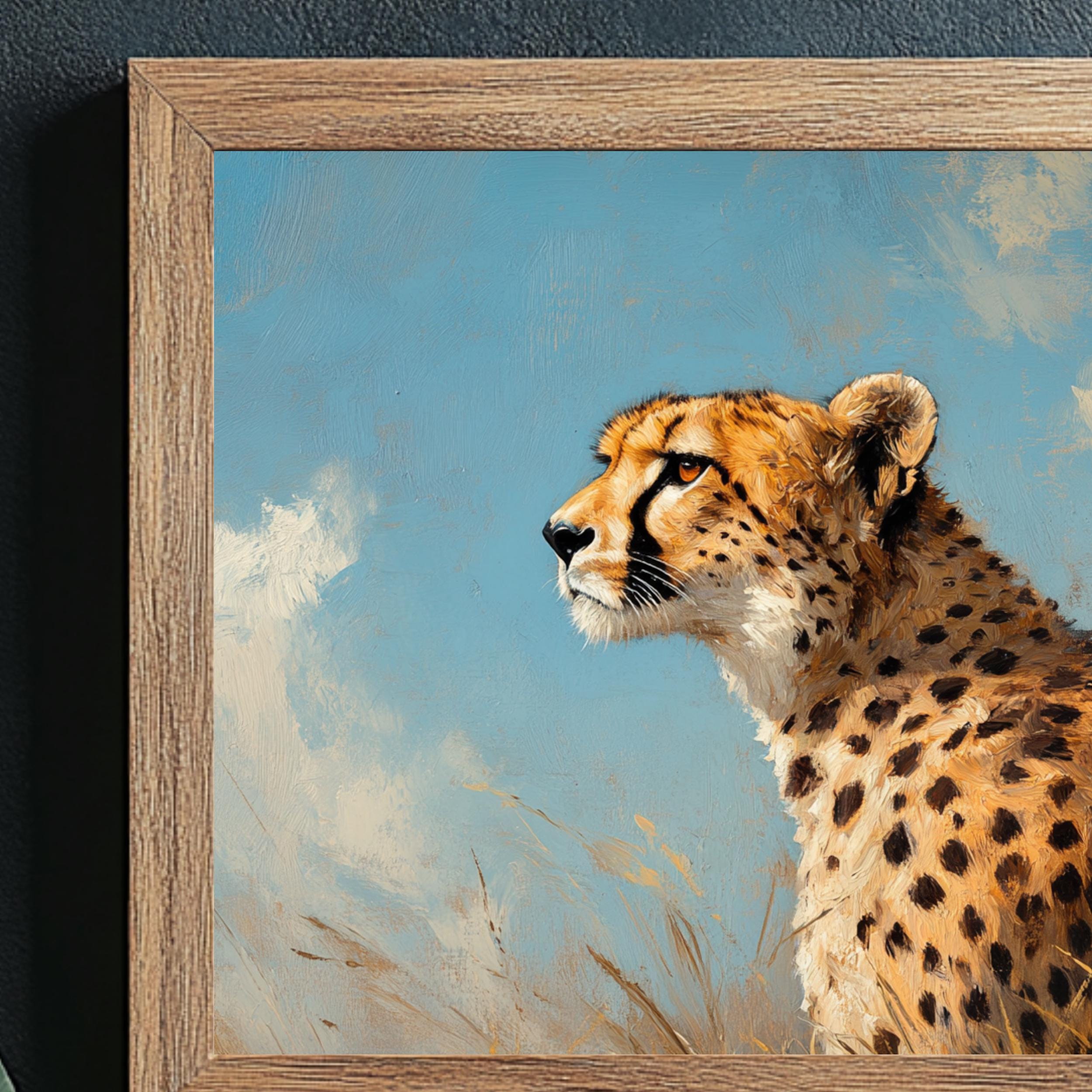 Vintage Cheetah Wall Art Nature Print Wildlife Oil Painting Peaceful ...