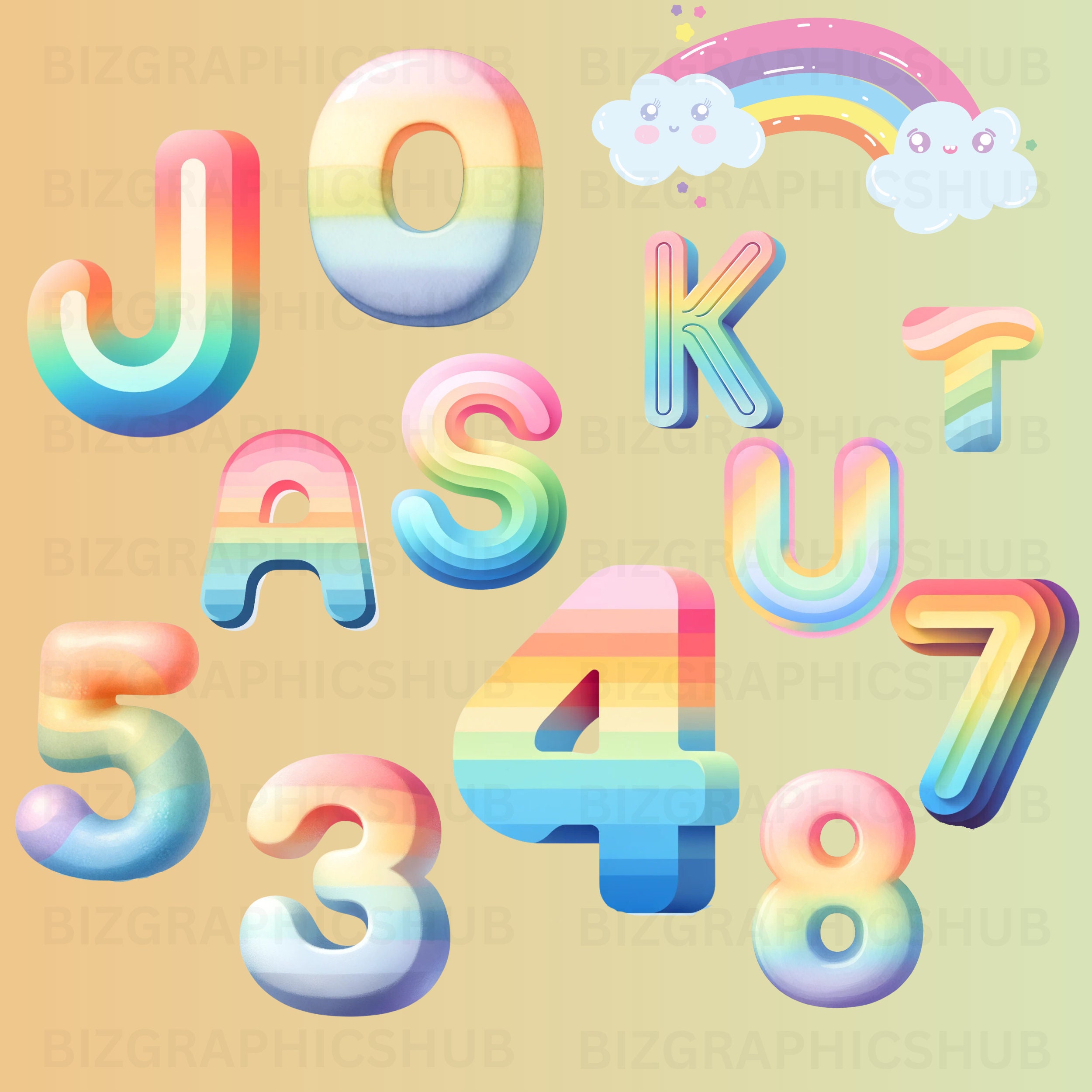 Rainbow Pastel Alphabet & Number Set - Digital Download for Crafts ...