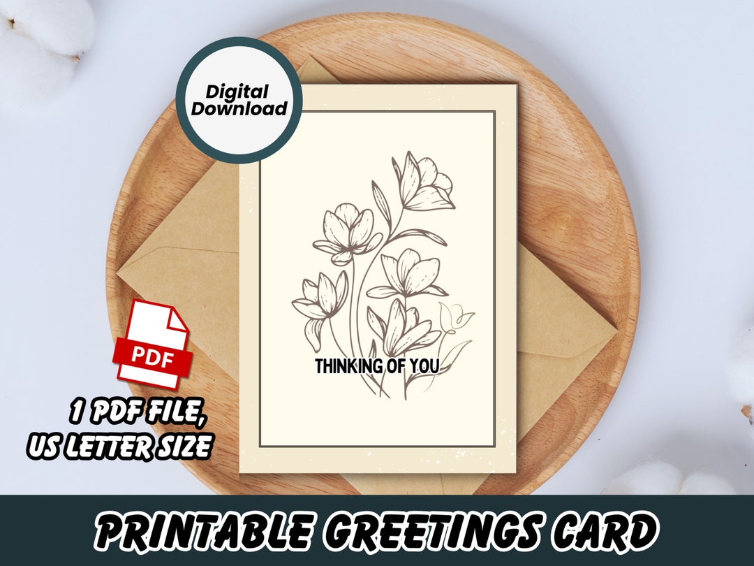 Elegant "thinking of You" Printable Greeting Card| Digital Download ...