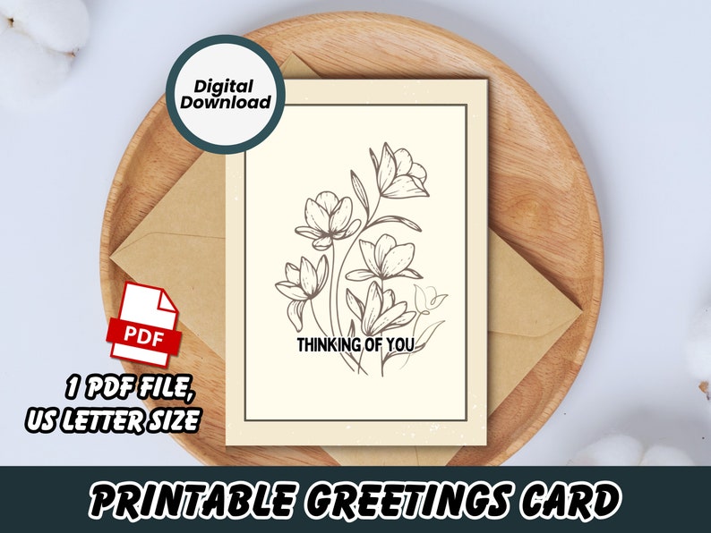 Elegant "thinking of You" Printable Greeting Card| Digital Download ...
