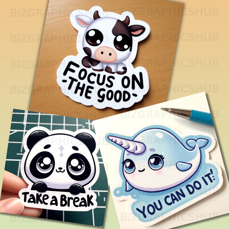 Kawaii Animals & Motivational Quotes Sticker Clipart Set - Digital ...