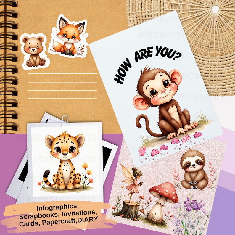 Baby Woodland Animals Clipart Bundle, PNG Printable Set, Cute Nursery ...