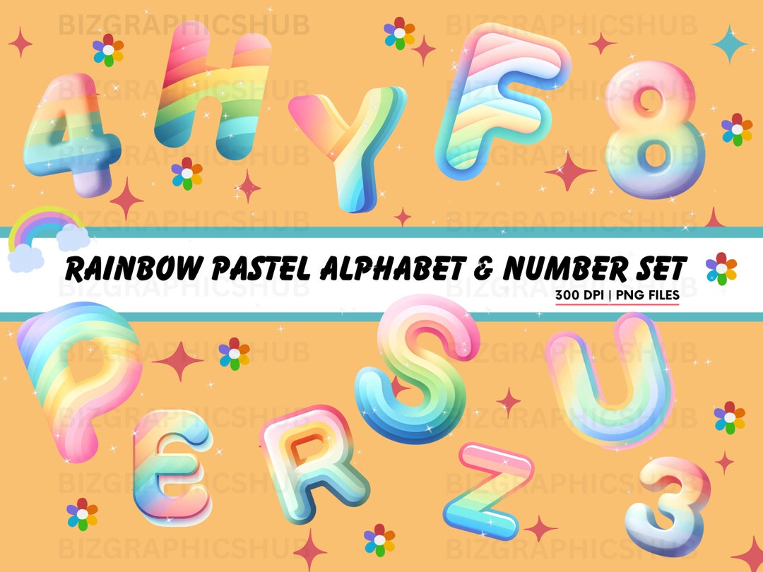 Rainbow Pastel Alphabet & Number Set - Digital Download for Crafts ...