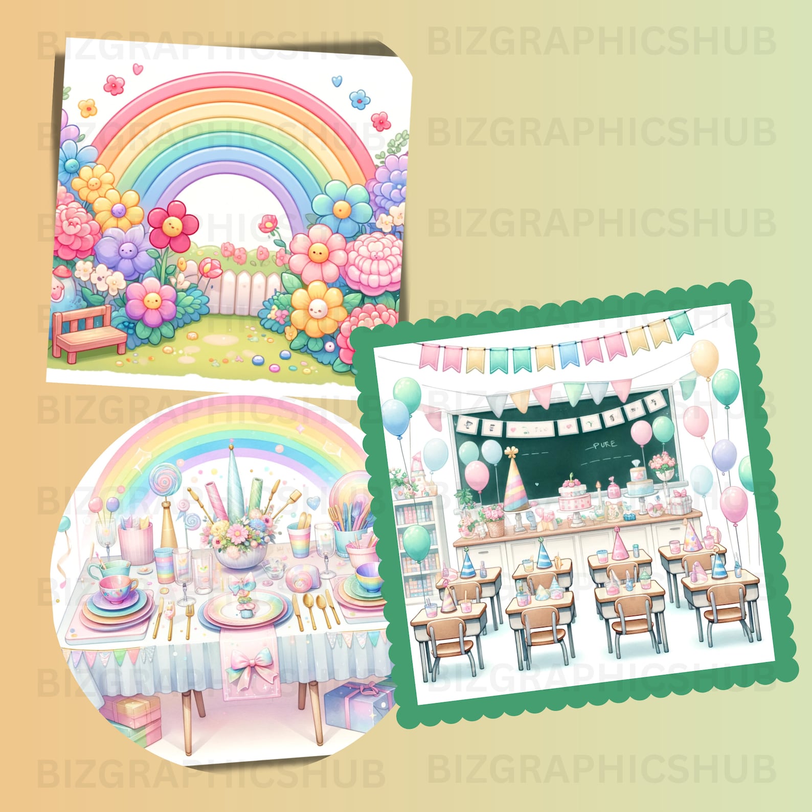 Kawaii Rainbow Pastel Birthday Party Clipart Set - 30 Cute Graphics ...
