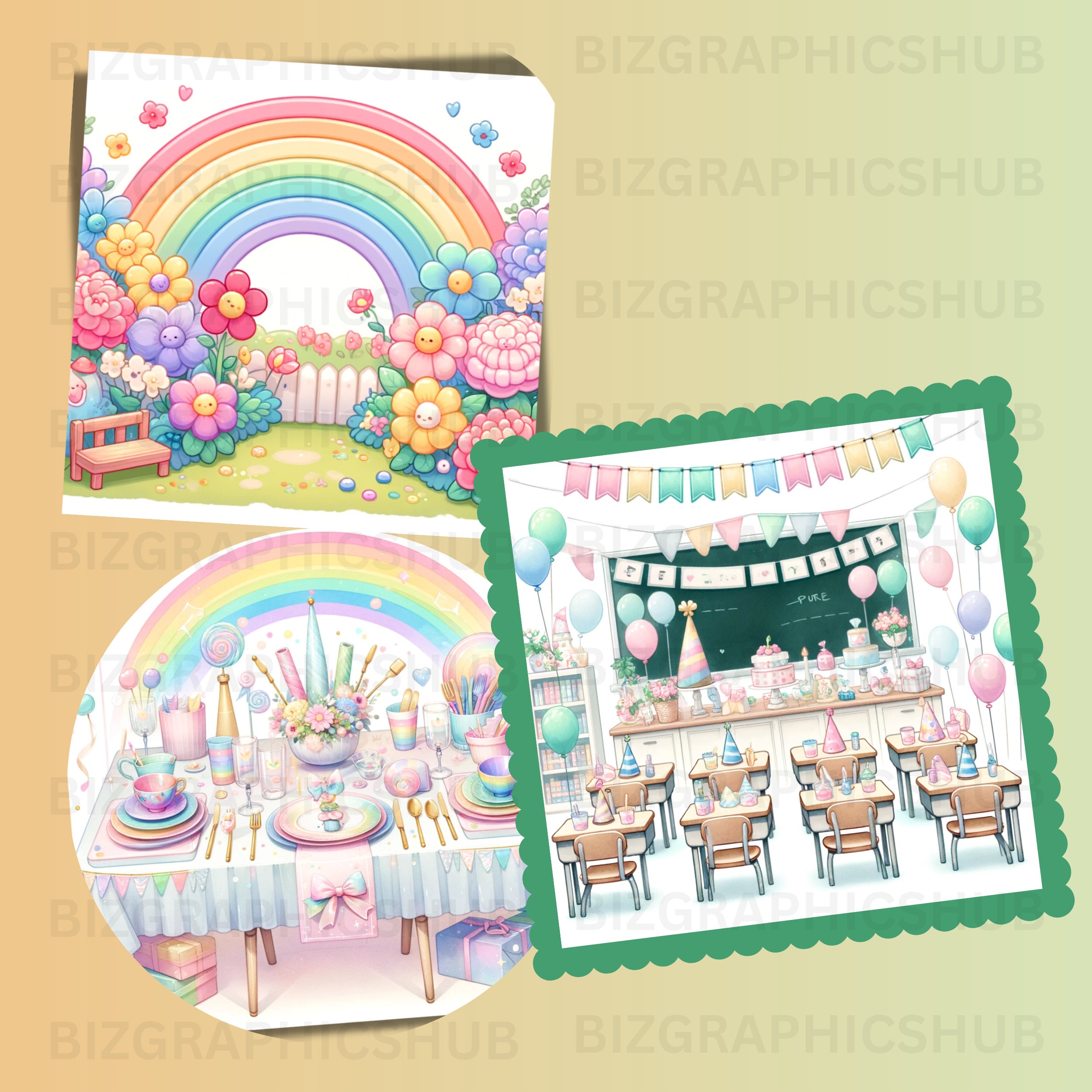 Kawaii Rainbow Pastel Birthday Party Clipart Set - 30 Cute Graphics ...