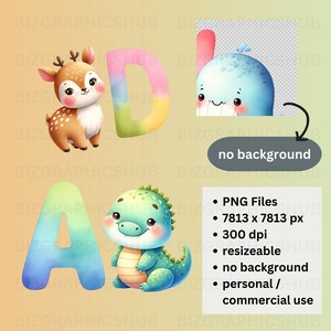 A-Z Kawaii Animals With Alphabet Clipart Collection - High-quality 26 ...