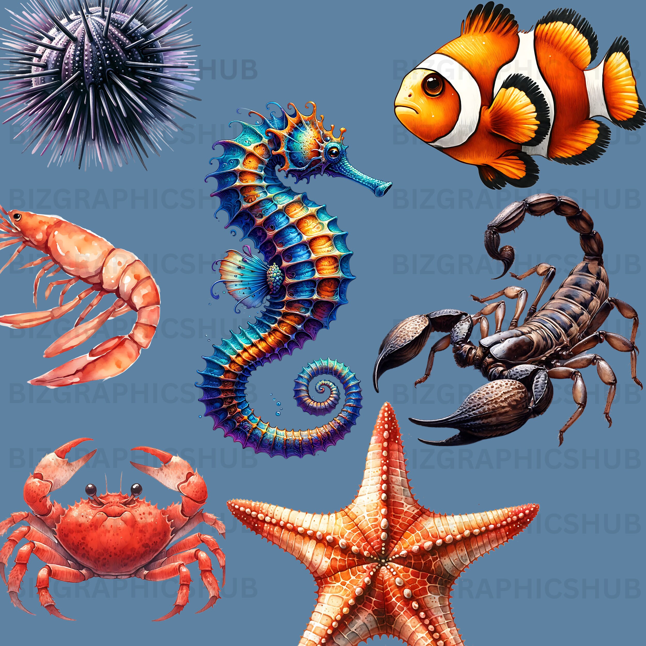 Watercolor Marine Life Clipart Bundle 25 Sea Animals PNG, Ocean Life ...