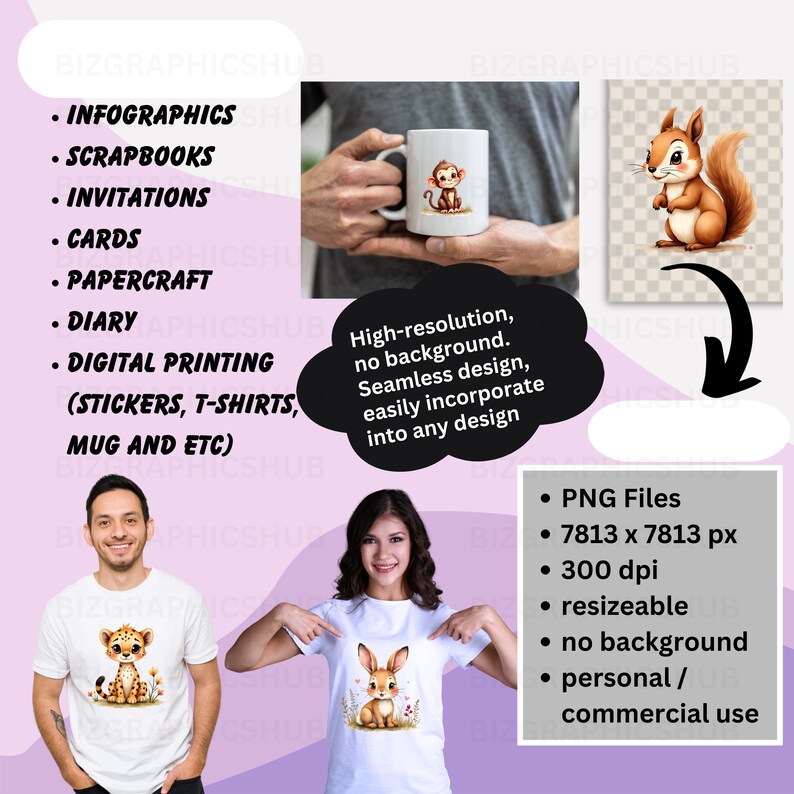 Baby Woodland Animals Clipart Bundle, PNG Printable Set, Cute Nursery ...