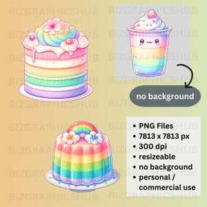 Kawaii Rainbow Pastel Birthday Party Clipart Set - 30 Cute Graphics ...