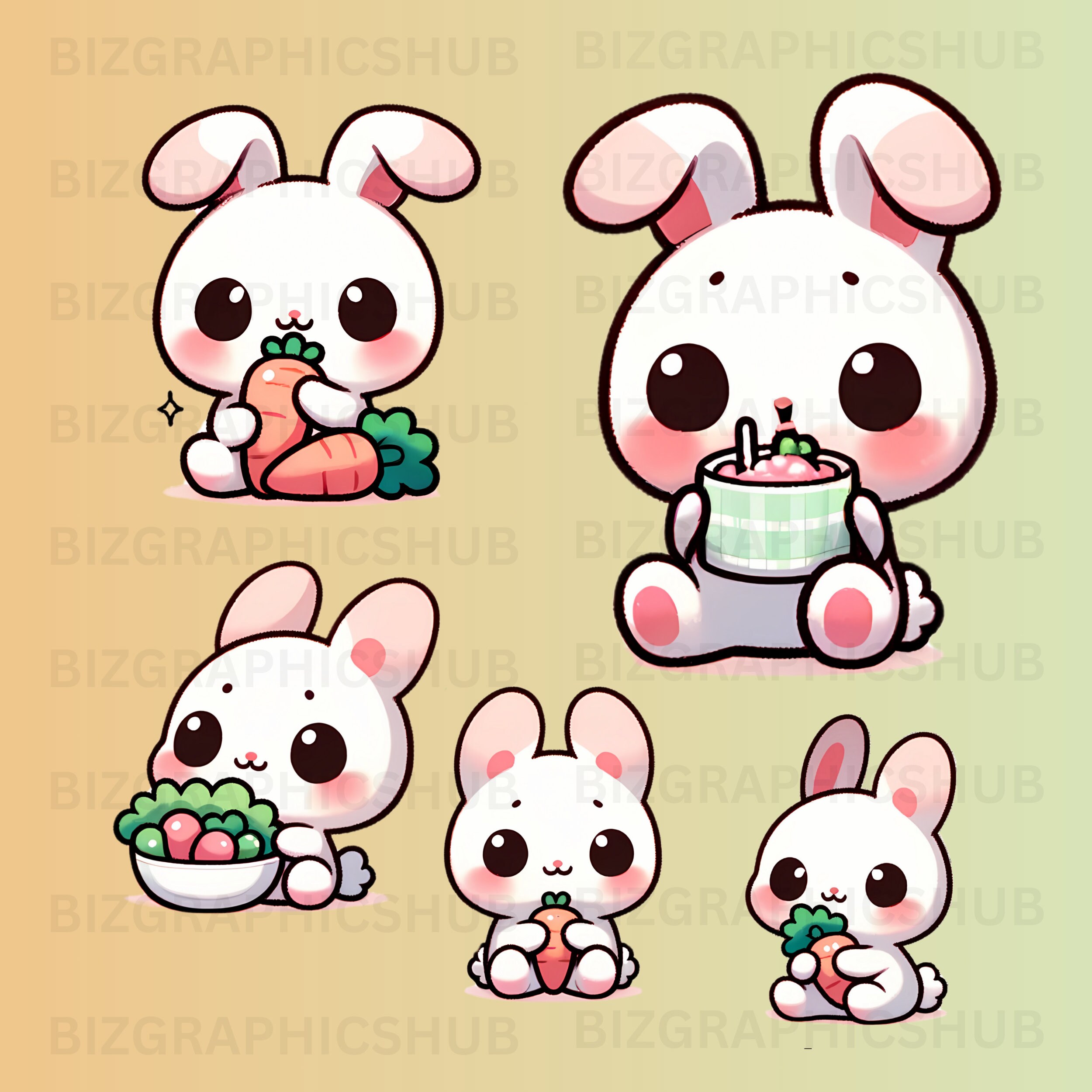 Kawaii Bunny Clipart Set, 50 Different Poses, PNG - Cheerful & Funny ...