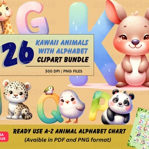 A-Z Kawaii Animals With Alphabet Clipart Collection - High-quality 26 ...
