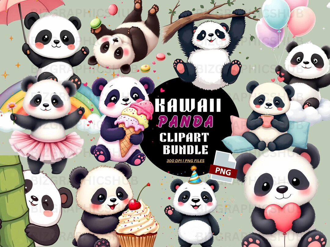 Kawaii Panda Clipart Bundle,15 Adorable High-resolution Designs ...