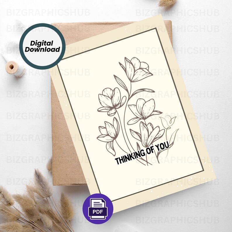 Elegant "thinking of You" Printable Greeting Card| Digital Download ...
