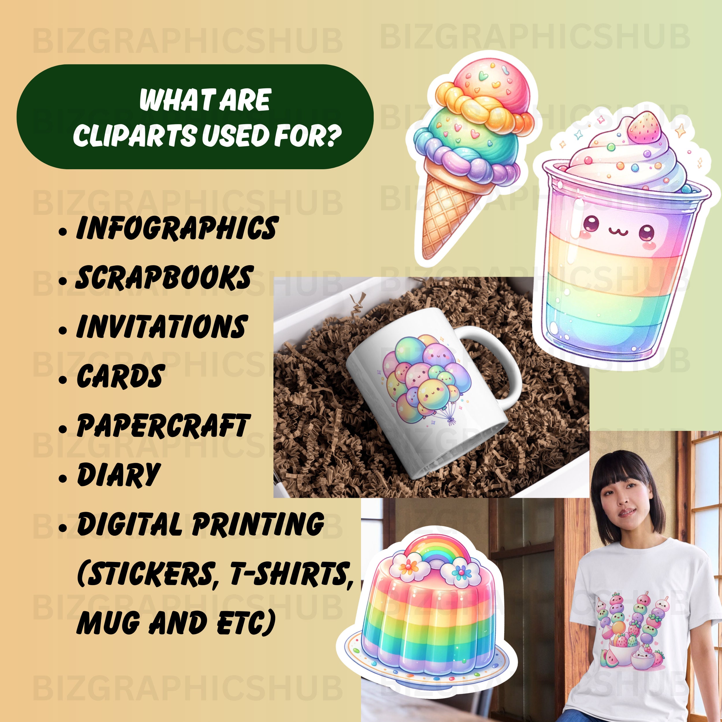 Kawaii Rainbow Pastel Birthday Party Clipart Set - 30 Cute Graphics ...