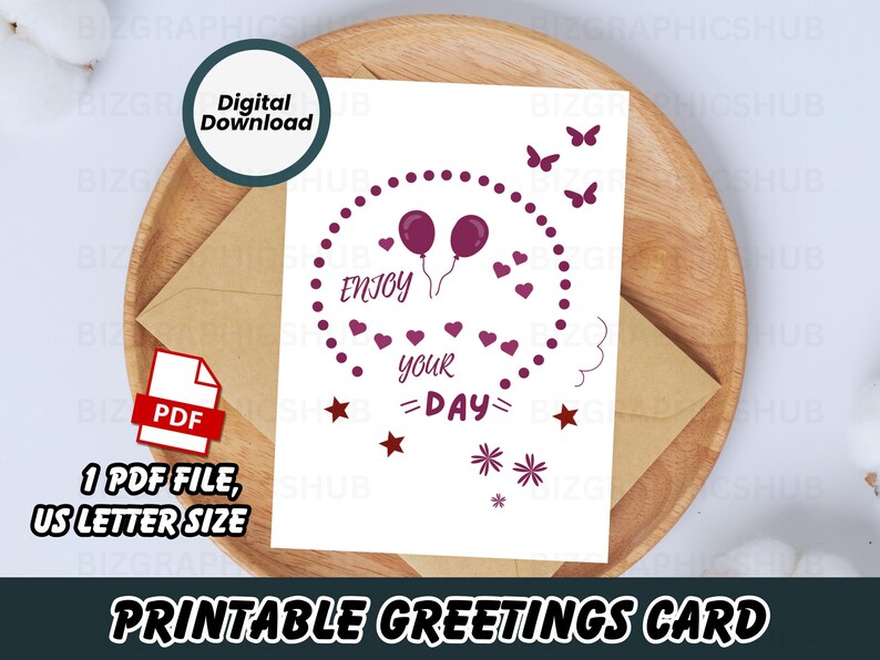 Printable Birthday Card, PDF, Instant Download Greetings Card, Birthday ...