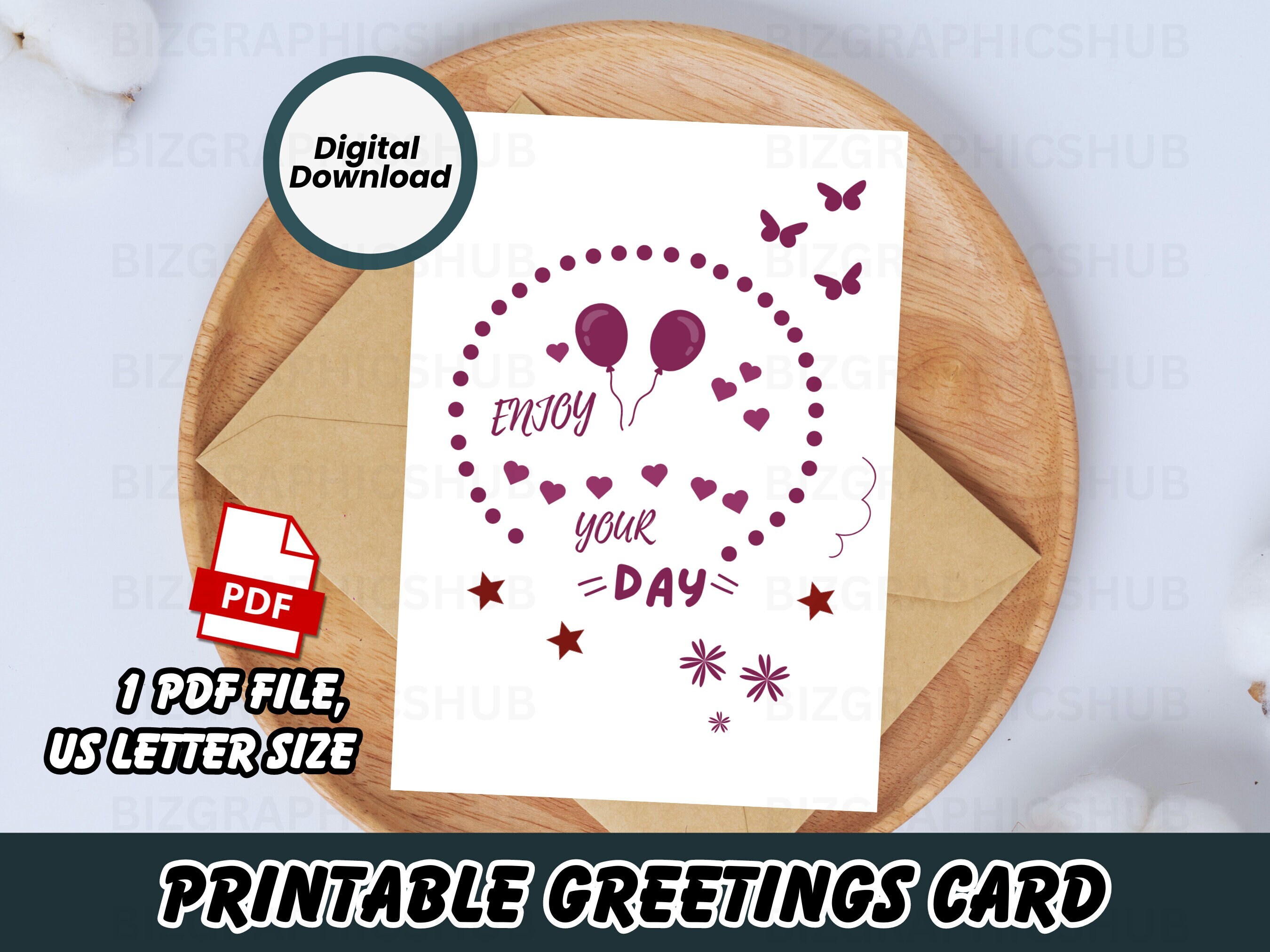 Printable Birthday Card, PDF, Instant Download Greetings Card, Birthday ...