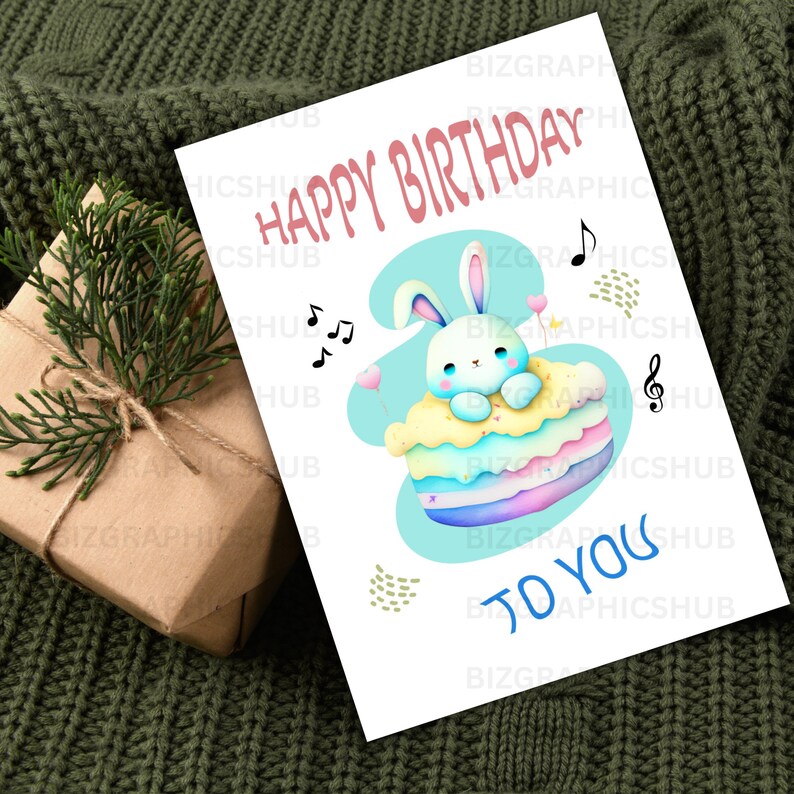 Happy Birthday Printable Greeting Card| Cute Bunny Birthday Card ...