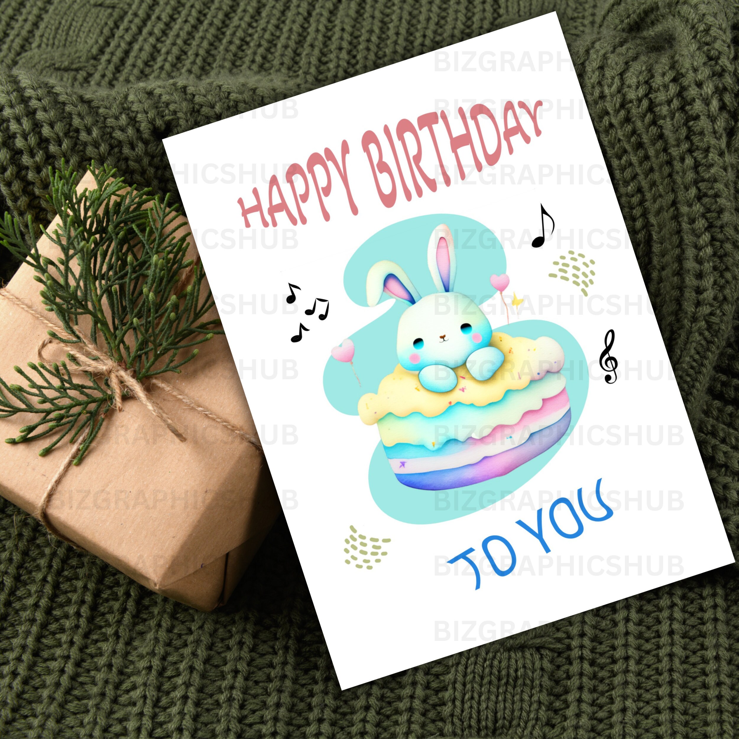 Happy Birthday Printable Greeting Card| Cute Bunny Birthday Card ...