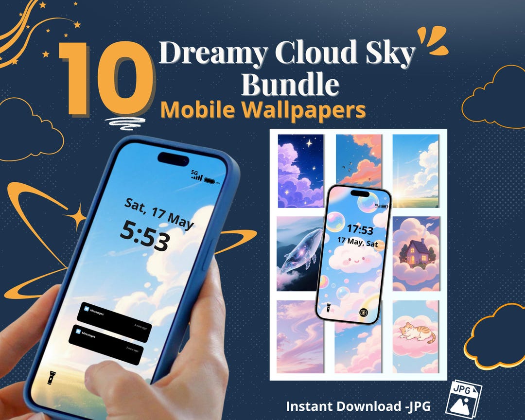 Dreamy Cloud Sky Phone Wallpaper Bundle, 10 Aesthetic Mobile Background ...