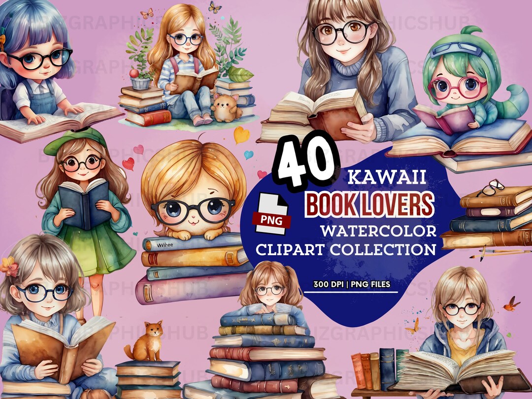 Whimsical Book Lovers Clipart Bundle, 40 Charming Reading and ...