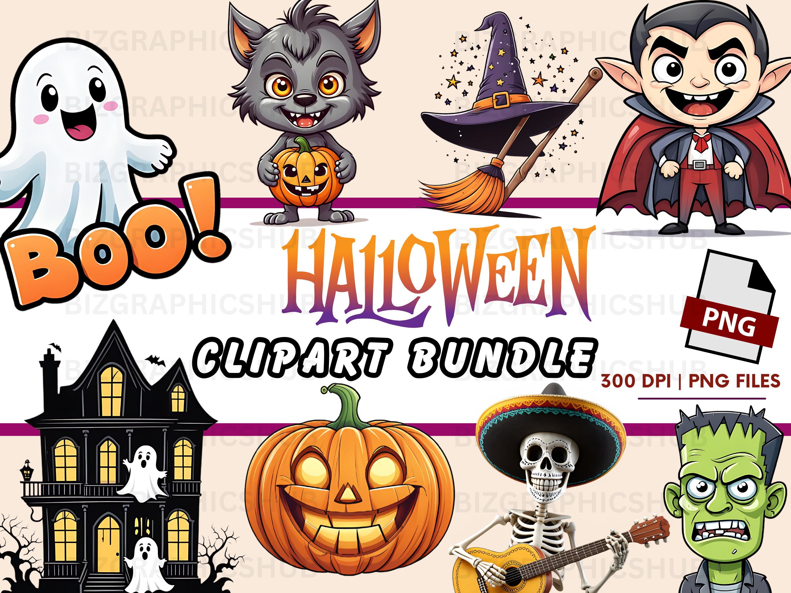Halloween Clipart Bundle 30 Spooky PNG Graphics Halloween Digital ...