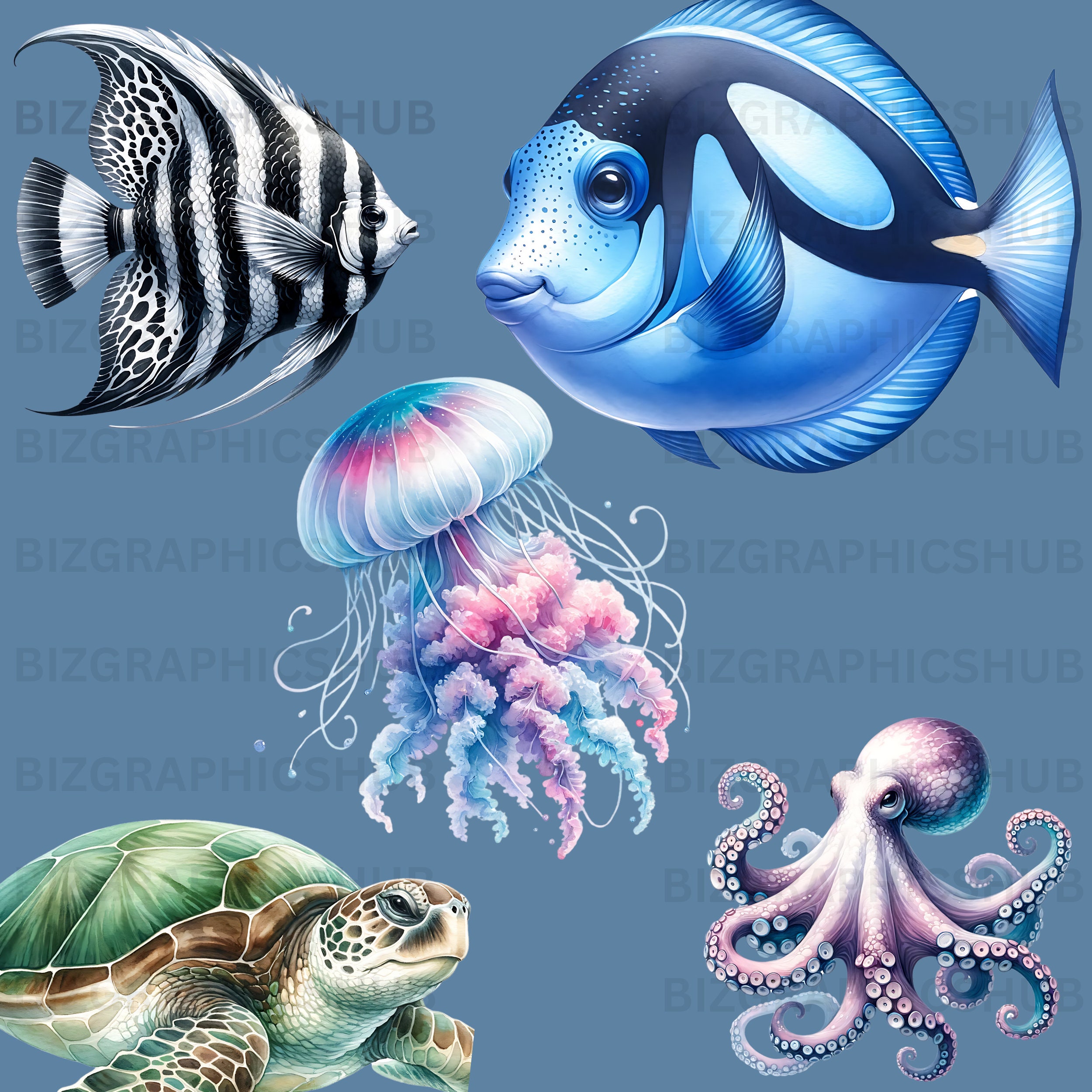 Watercolor Marine Life Clipart Bundle 25 Sea Animals PNG, Ocean Life ...