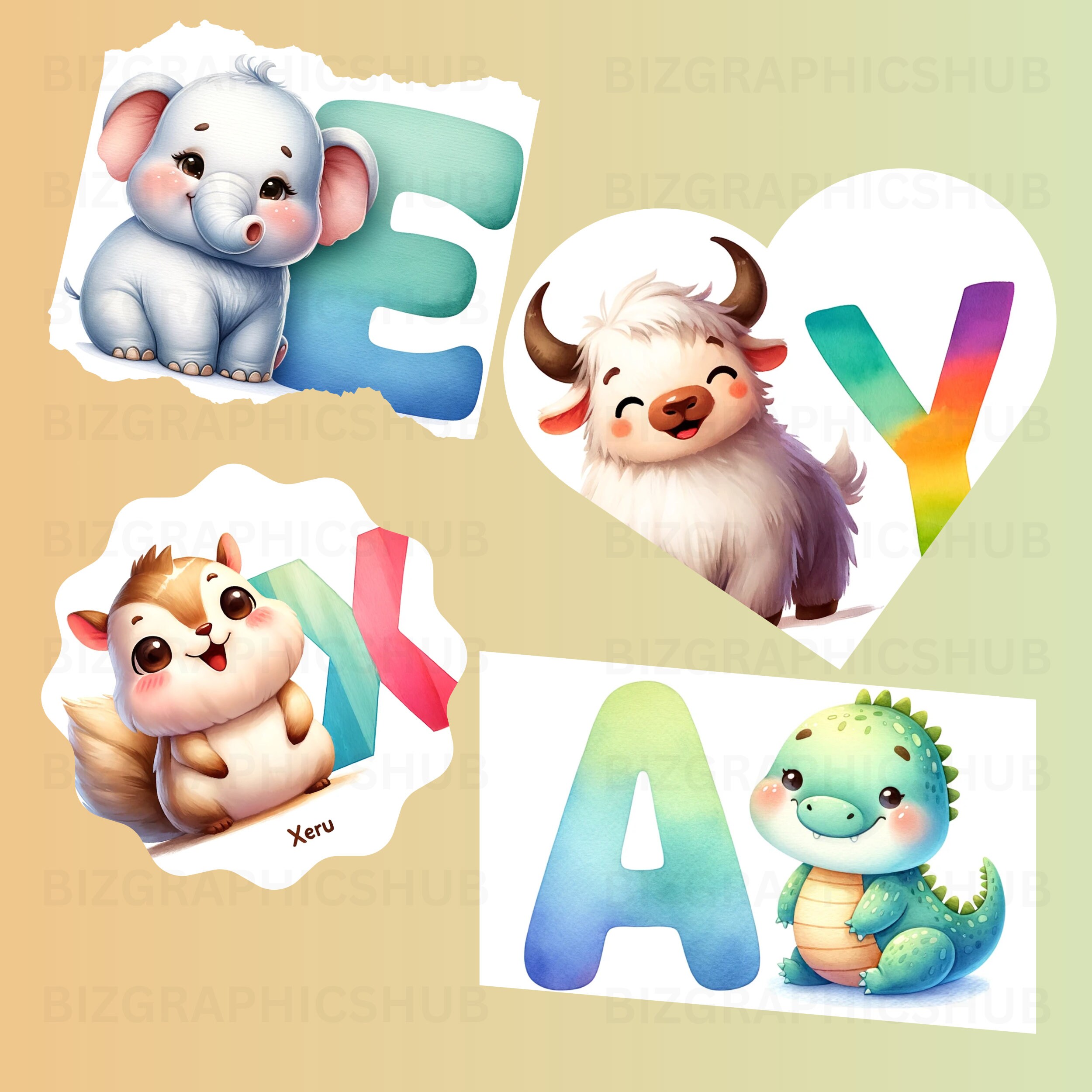 A-Z Kawaii Animals With Alphabet Clipart Collection - High-quality 26 ...