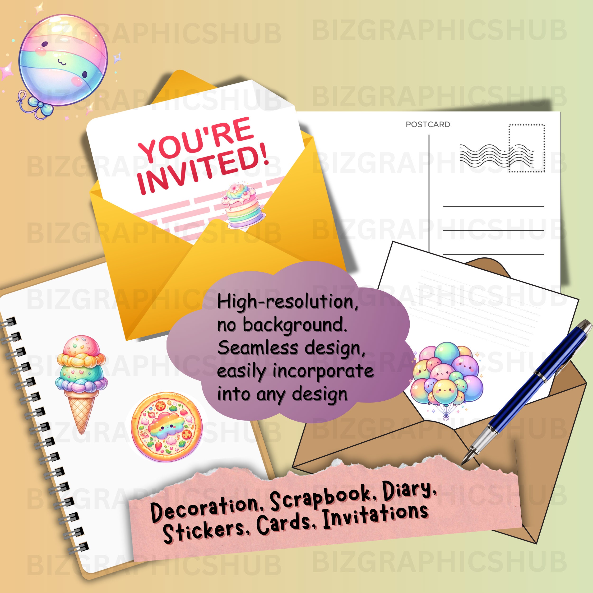 Kawaii Rainbow Pastel Birthday Party Clipart Set - 30 Cute Graphics ...