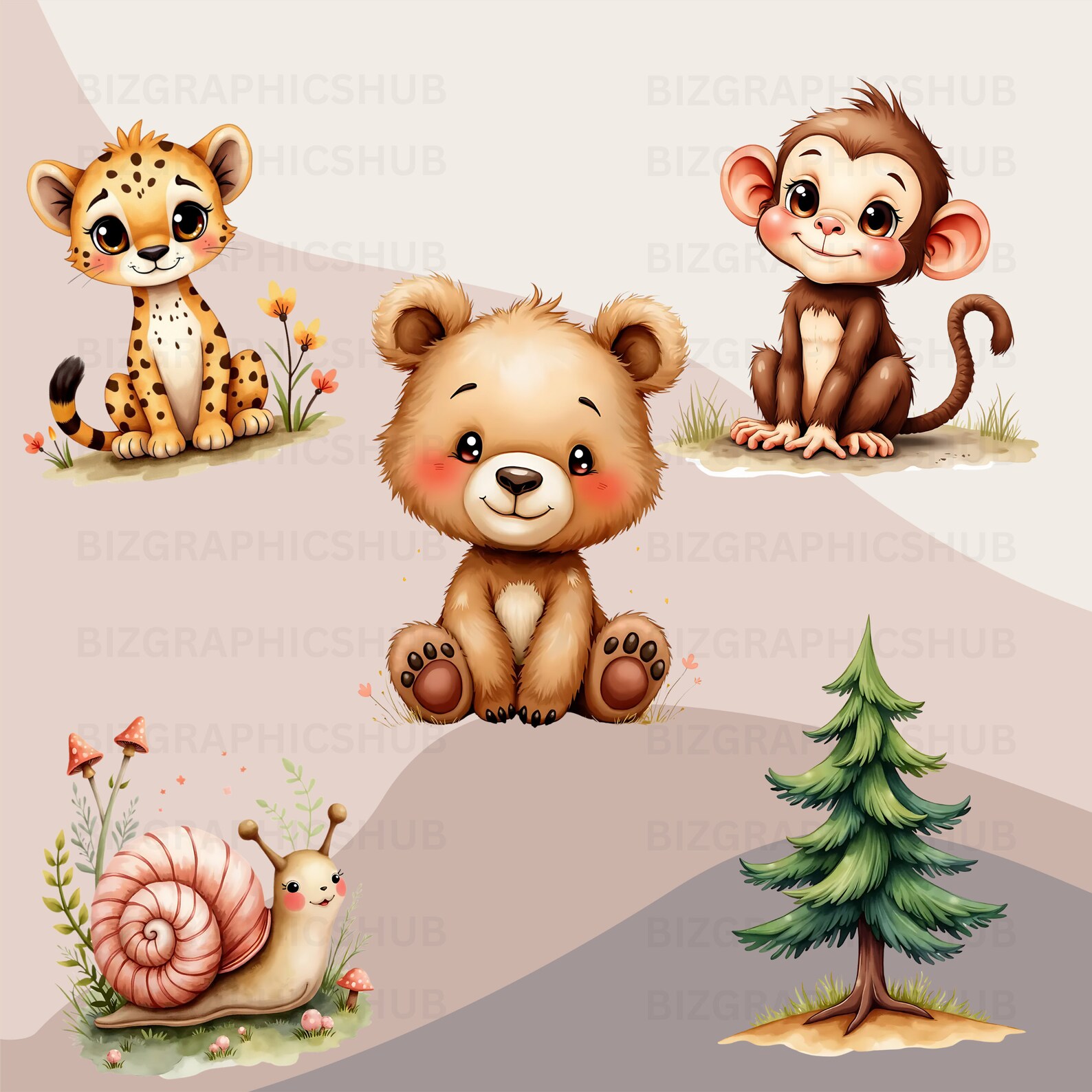 Baby Woodland Animals Clipart Bundle, PNG Printable Set, Cute Nursery ...