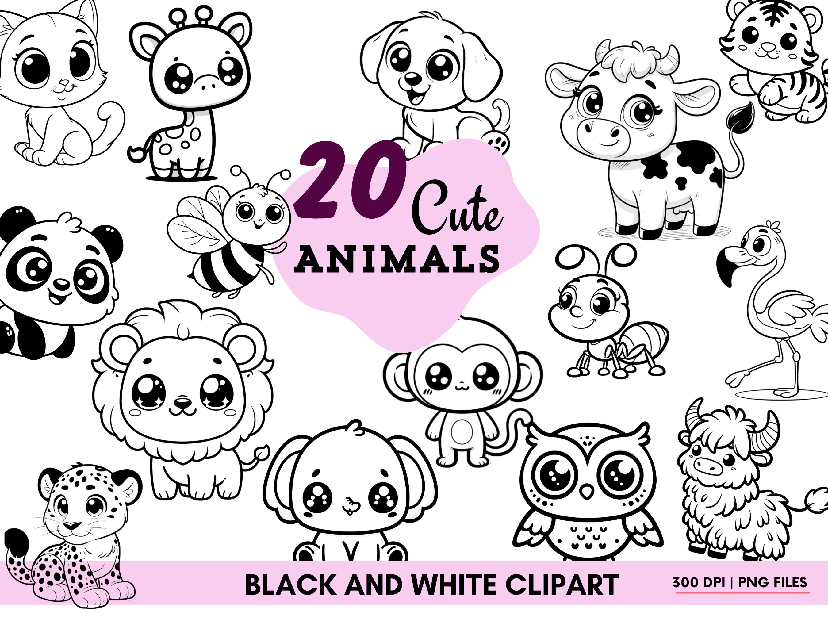 Cute Animal Clipart Set for All Purposes 20 Minimalist Cartoon Designs ...
