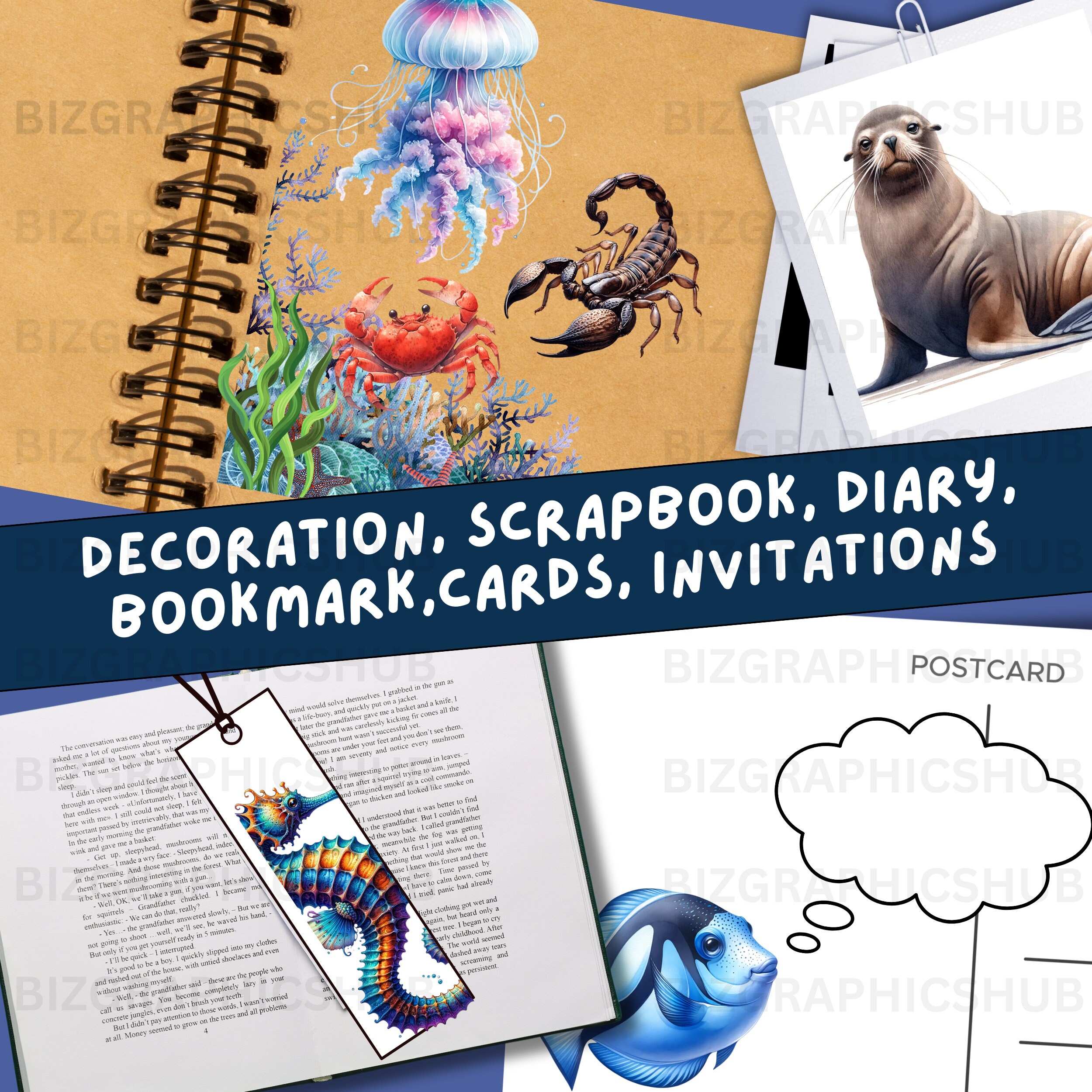 Watercolor Marine Life Clipart Bundle - 25 Sea Animals PNG, Ocean Life ...