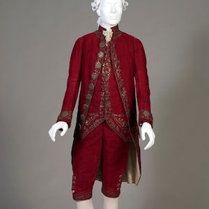 Men Bespoke 3pc Red French Nobleman Costume Fully Golden Embroidered ...