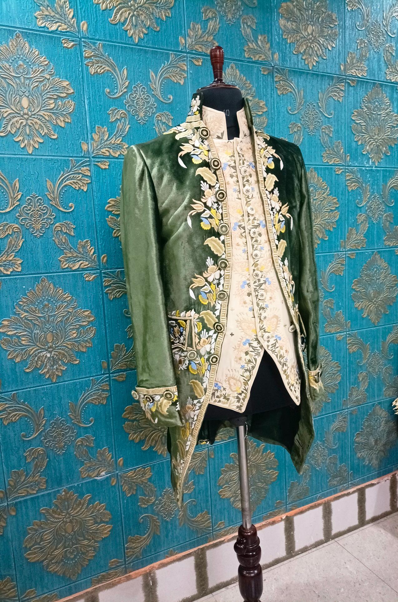 Men Bespoke 3pc Green French Nobleman Costume Fully Golden Embroidered ...