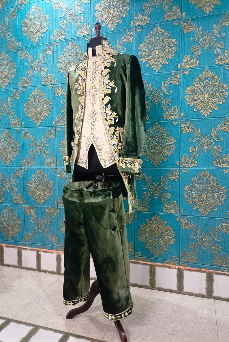 Men Bespoke 3pc Green French Nobleman Costume Fully Golden Embroidered ...