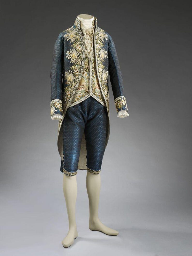 Men Bespoke 3pc Blue French Nobleman Costume Fully Golden Embroidered ...