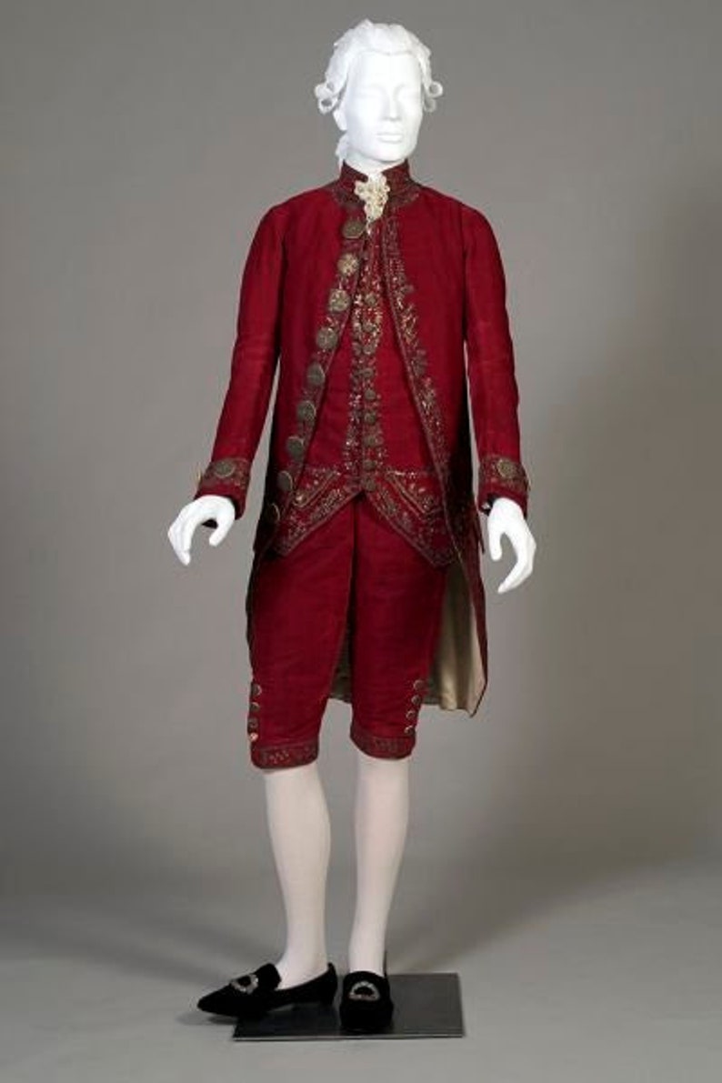Men Bespoke 3pc Red French Nobleman Costume Fully Golden Embroidered ...