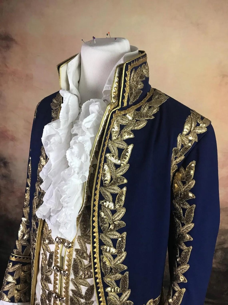 Men Bespoke 3pc Blue French Nobleman Costume Fully Golden Embroidered ...