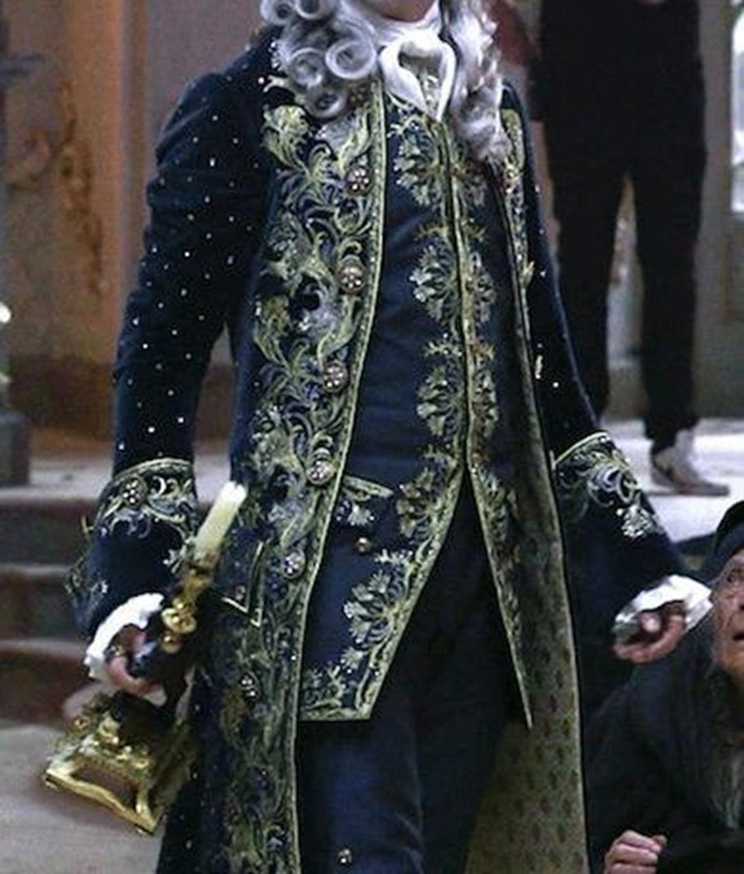 Men's Blue Rococo Costume: Golden Embroidered Nobleman Suit With Jabot ...