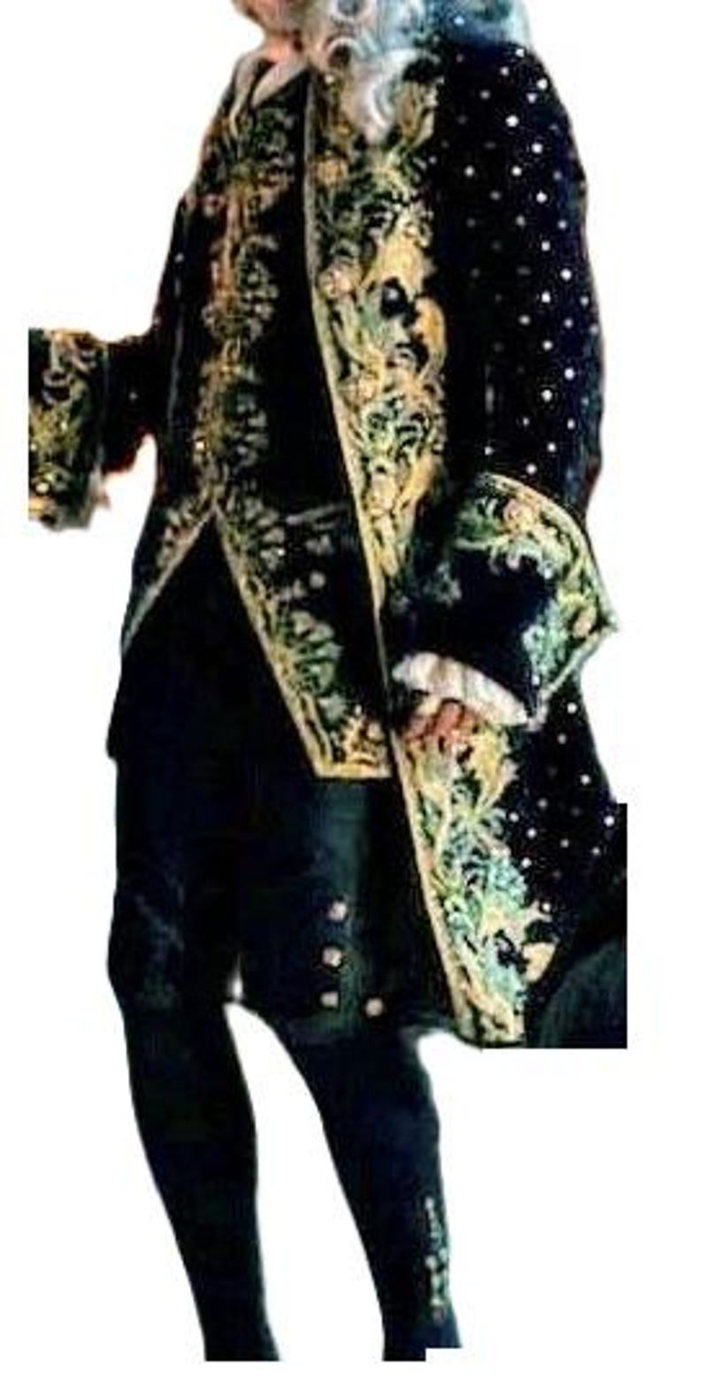 Men's Blue Rococo Costume: Golden Embroidered Nobleman Suit With Jabot ...