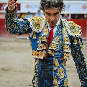 Men Custom Blue Cotton Gold Embroidered Matador Jacket Bespoke Vintage ...