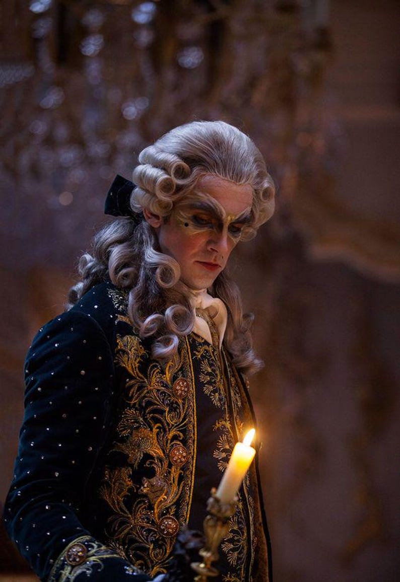 Men's Blue Rococo Costume: Golden Embroidered Nobleman Suit With Jabot ...