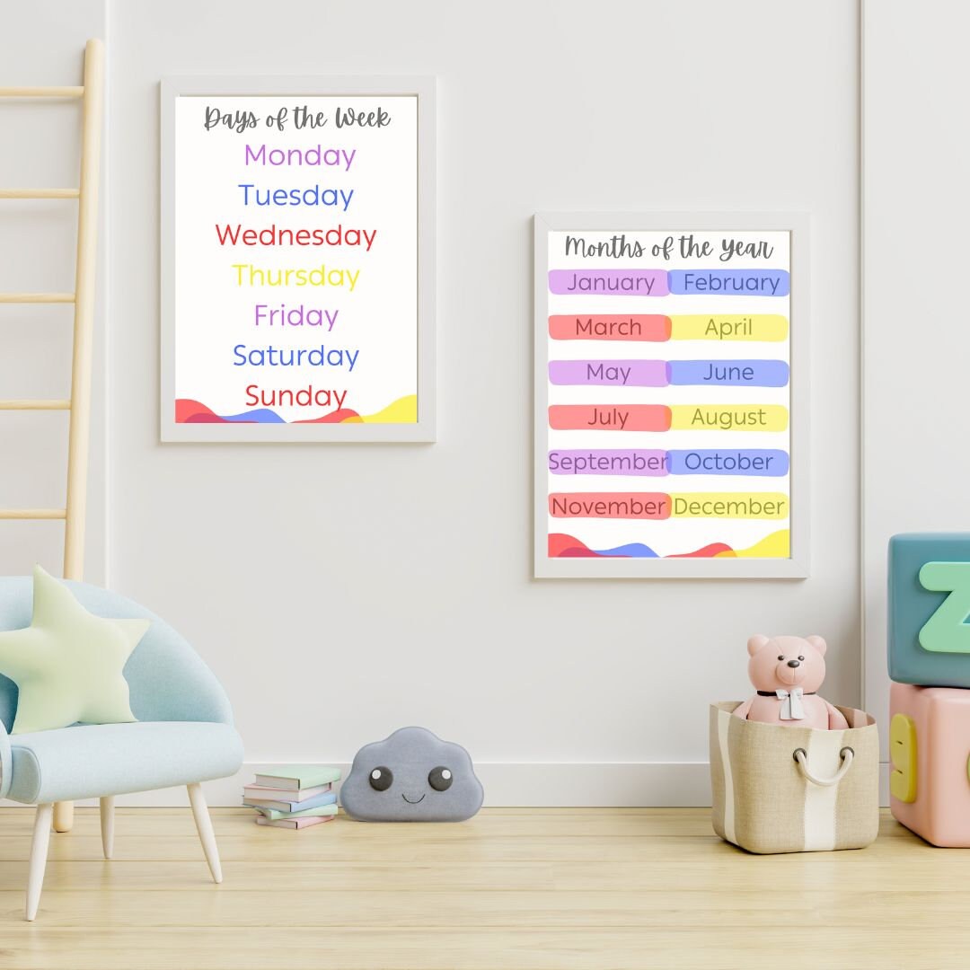 Educational Posters Set of 12, Instant Download, Bright Colors Class ...