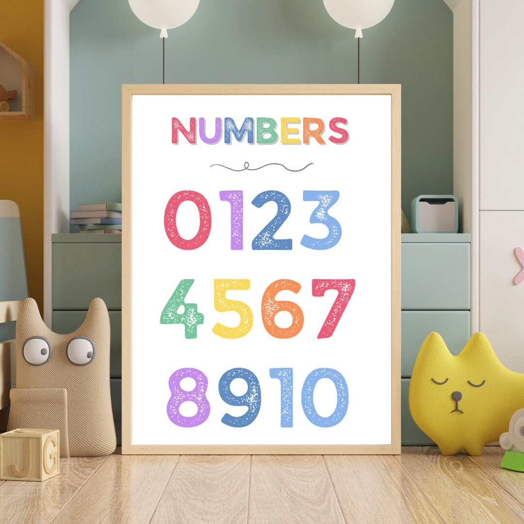 Grunge Style Pastel Educational Poster NUMBERS Playroom & Classroom ...
