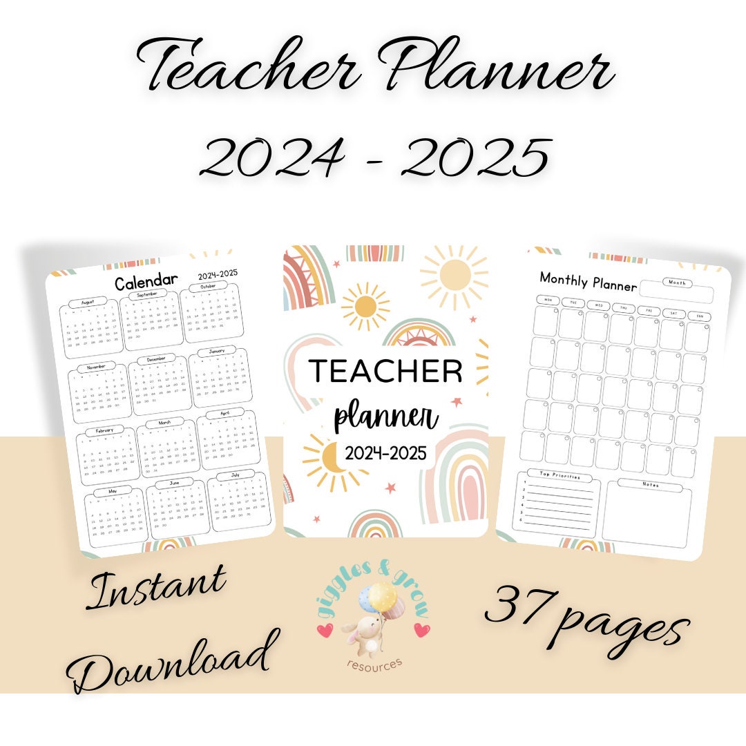 2024 2025 Teacher Planner Digital Download Printable Notetaking ...