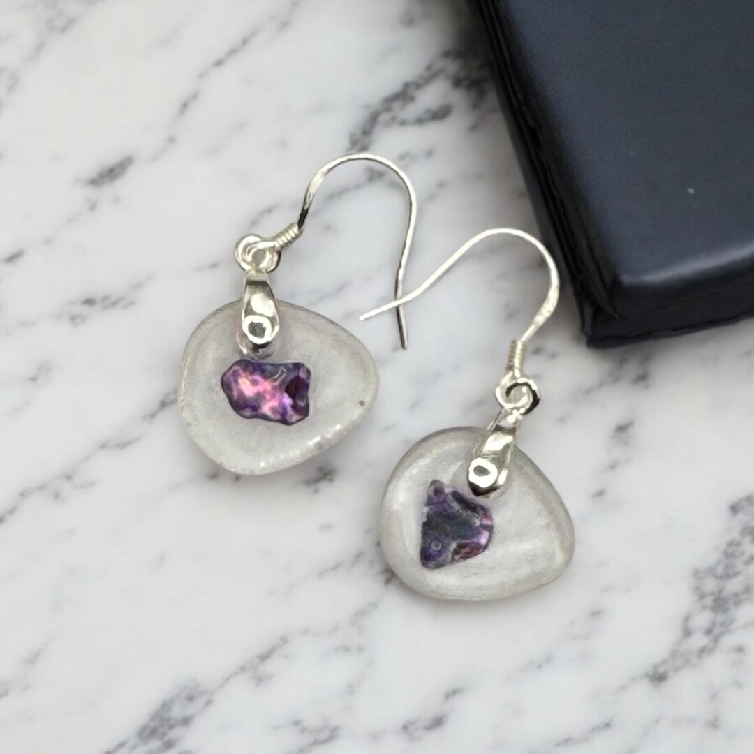 Purple Abalone Shell and Resin on Sterling Silver Hooks - Etsy