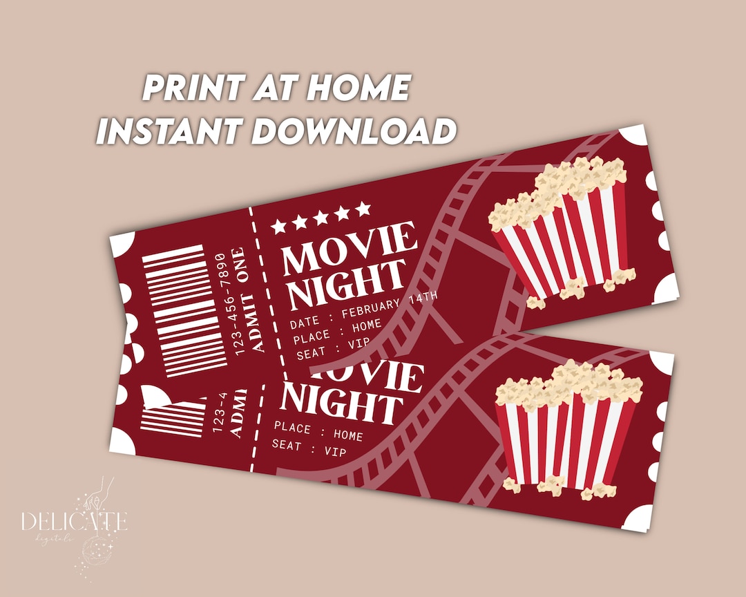 Movie Night Instant Download Printable Ticket Home Cinema Date Night ...