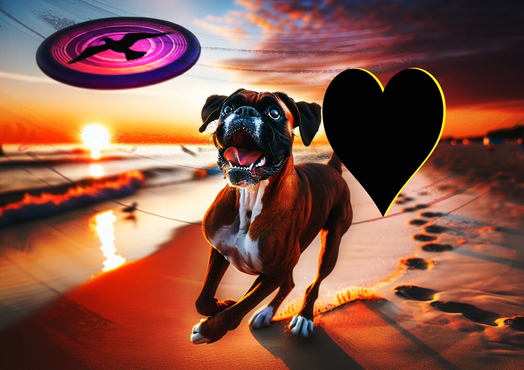 Flashy Boxer Dog Beach Frisbee. Printable Wall Art Animal - Digital ...