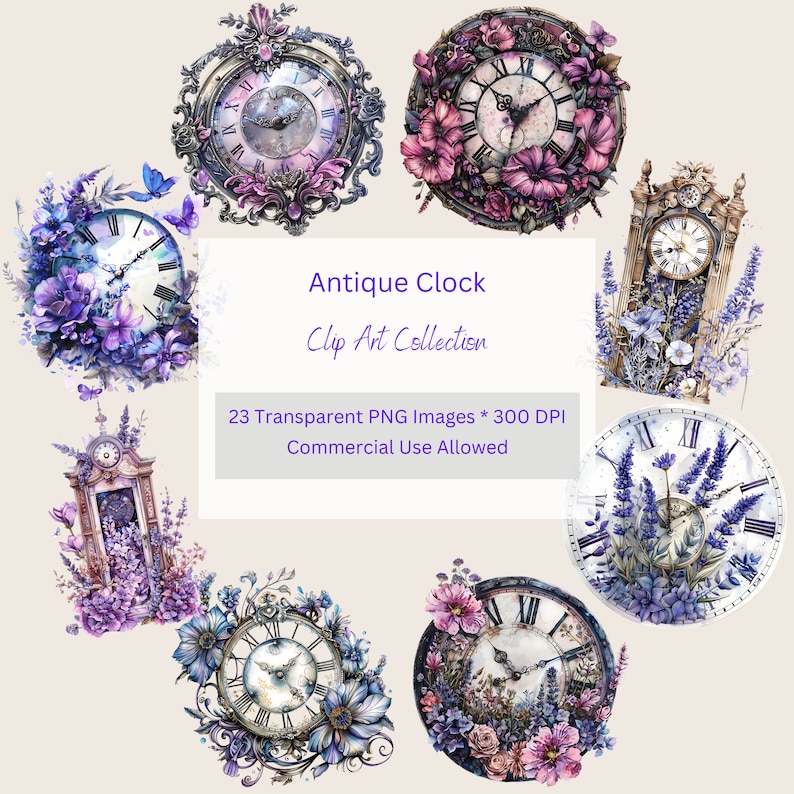 Watercolour Antique Clock Clipart. High Quality. Transparent Images ...
