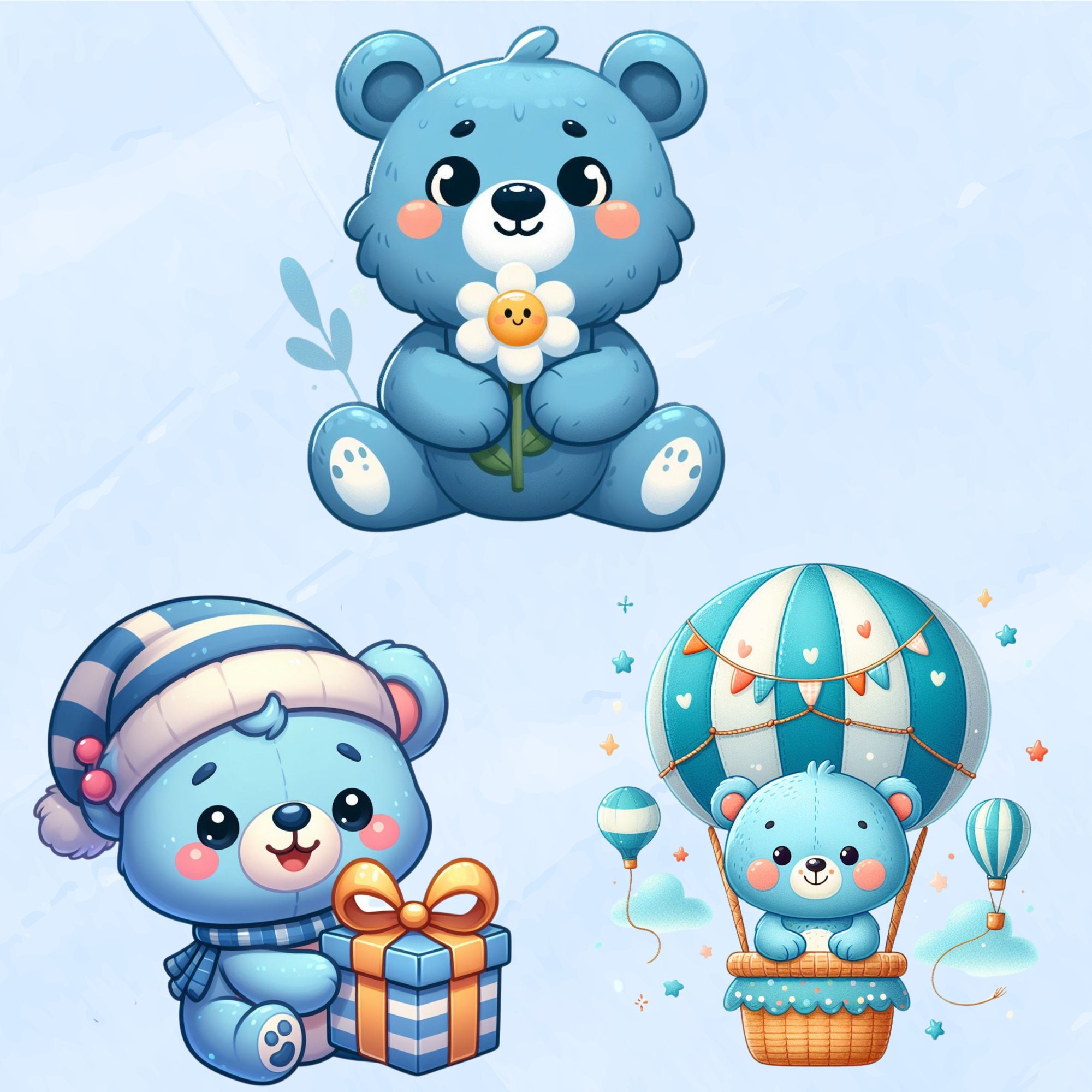 Blue Bear Clip Art Pack. Transparent Digital Downloads - Etsy