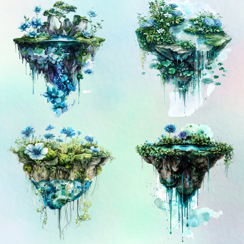 Floral Floating Island Clipart. Watercolour. Commercial Use ...